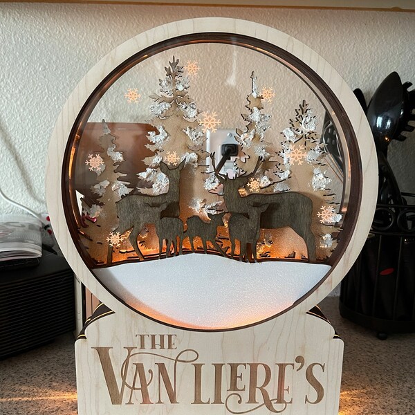 Custom Snow Globe Lighted Christmas Decor Deer Family Laser Cut - Etsy