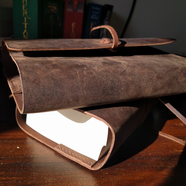 Classic Leather Book Cover, Size Adjustable, Brown Book Sleeve, Book ...