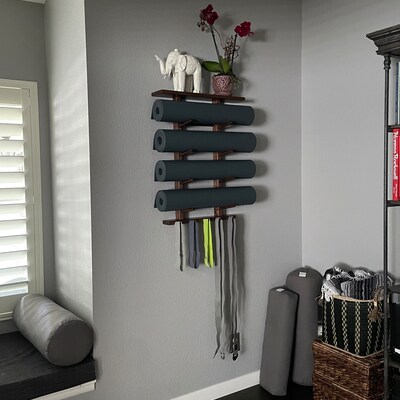 Wall-mounted Yoga Mat Rack: Handmade, Furniture Quality, 100% Solid ...