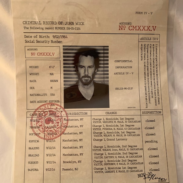 Excommunicado John Wick Contract Documents for Prop or Display the ...