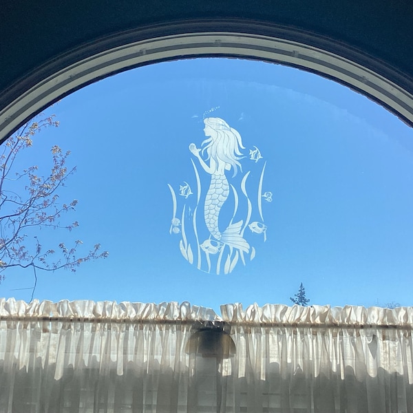 Mermaid Oval Static Cling Window Decal 15" X 23" - Clear W/ White ...