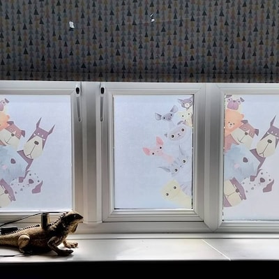 Window Privacy Film Frosted UV Blocking Window Film Cute Cat Dog ...