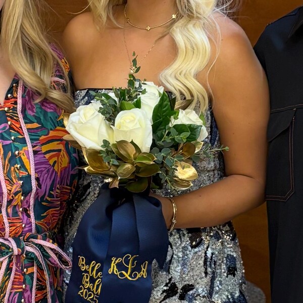 Prom Bouquet Ribbon, Preppy Prom Embroidered Ribbon, Wedding or Prom ...