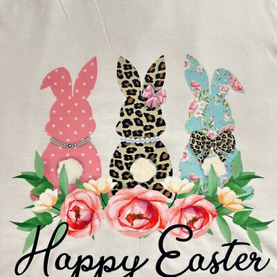 Happy Easter Fancy Bunny Leopard Print Floral Pearls Sublimation ...