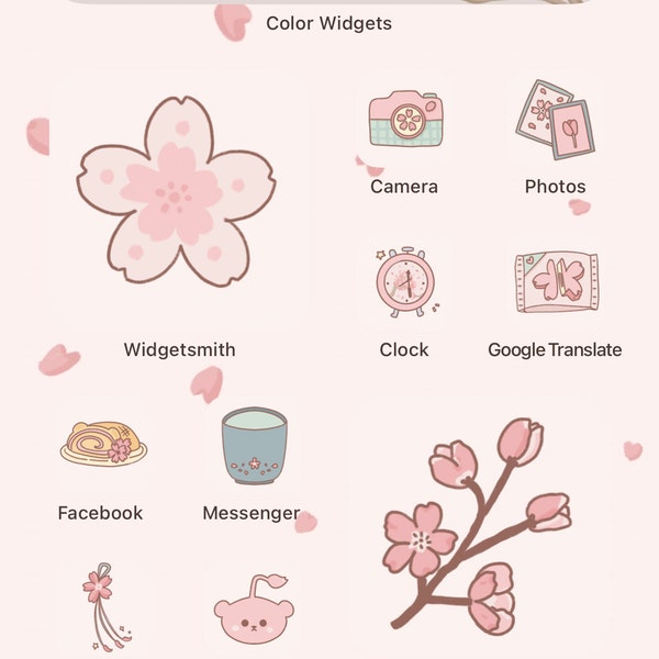 CUTE SAKURA Hand Drawn Icon Pack With Wallpapers | Cherry Blossom App ...