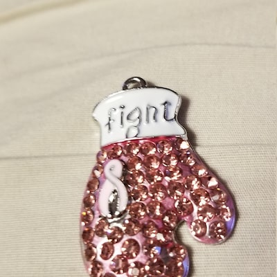 1 Pink Rhinestones Fight Boxing Glove, White Enamel With Silver Accents ...