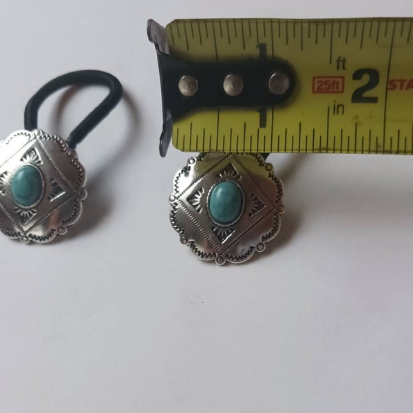 Circle Scalloped Hair Concho Ponytail Holder With Turquoise Colored ...