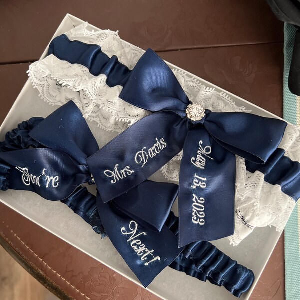 Navy Blue Personalized Bridal Garter Set, You're Next Modern Bridal ...