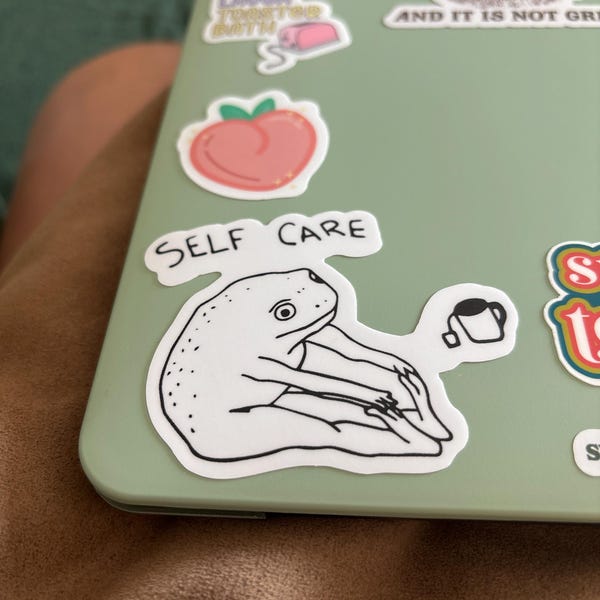 Funny Frog Self Care Sticker, Funny Frog Self Care Retro Sticker, Funny ...