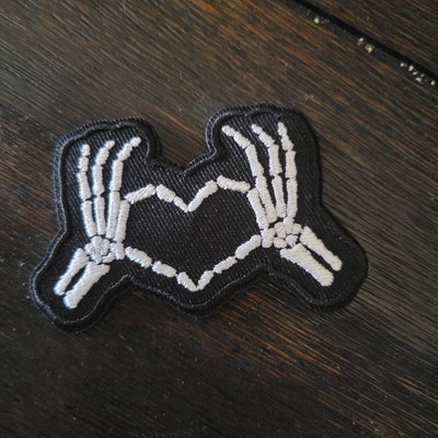 Skeleton Hands Heart Love Embroidered Iron on Patch Halloween Costume ...