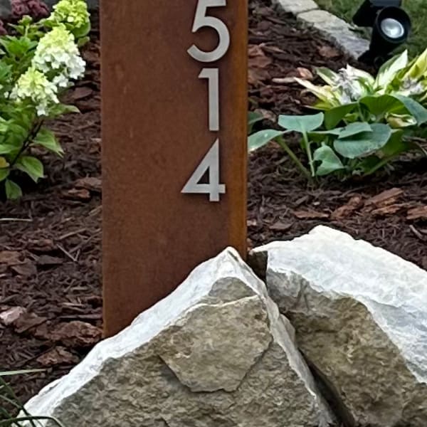 Vertical Address Sign: Modern Industrial Weathered Steel Driveway ...