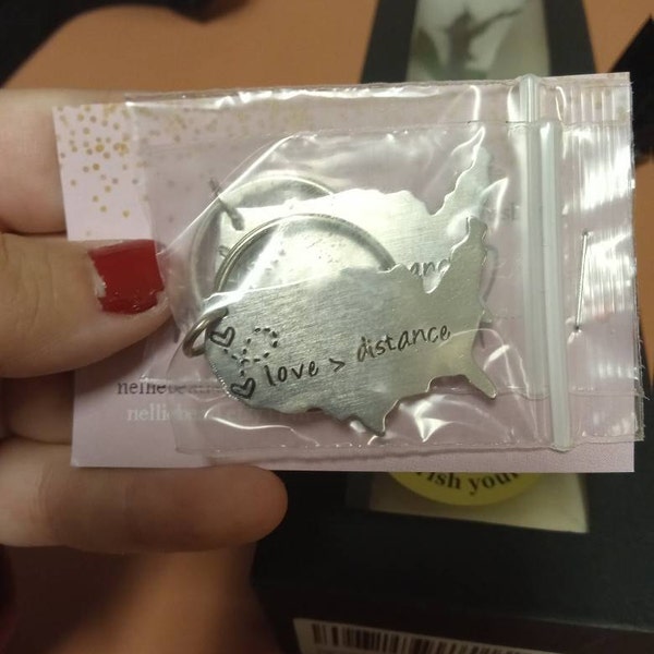 CUSTOM USA Key Chain / Long Distance Love Handstamped America Keychain ...