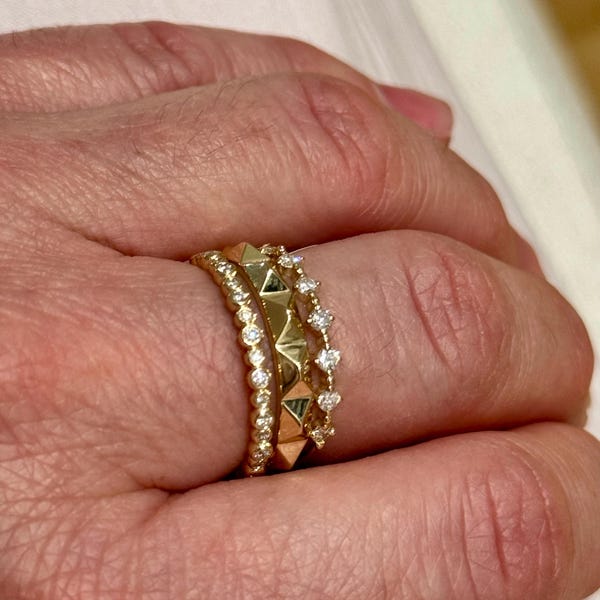 14k Solid Gold Spike Ring, Stackable Ring, Studded Gold Ring, 14k Rose ...