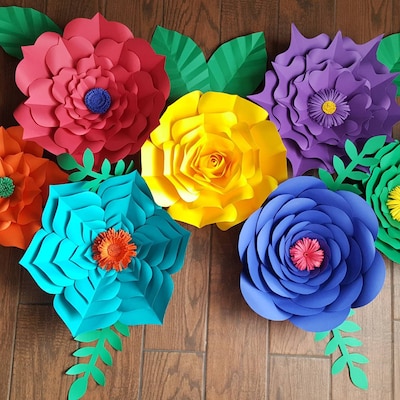Set of 4 Easy Giant Paper Flower Printable Templates Flower Tutorials ...