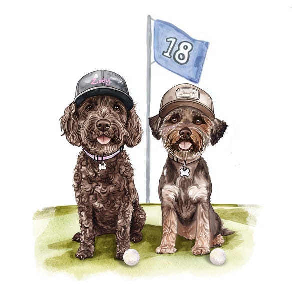 Custom Dog Golf Portrait – Personalized Pet Golf Art – Dog Golfer ...