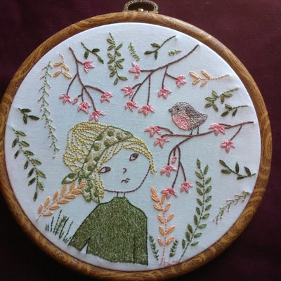 Spring Bird Printed Panel for Embroidery - Etsy