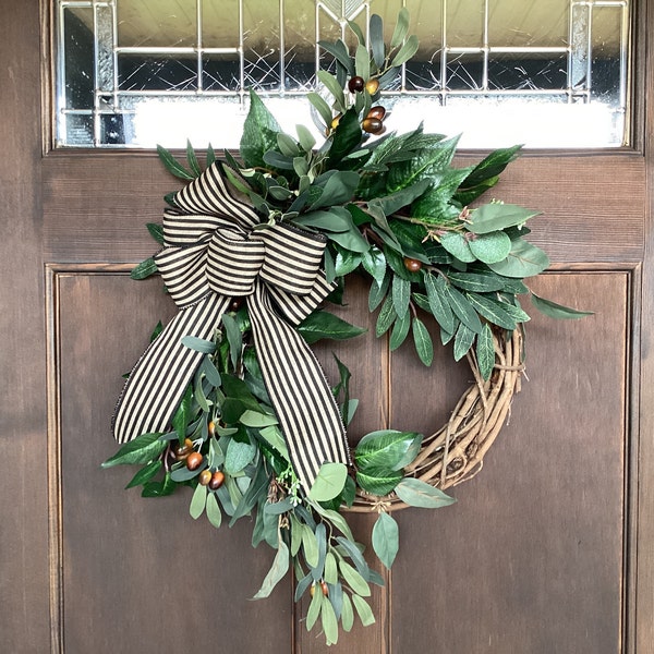 Olive Branch Wreath for Front Door – Farmhouse Grapevine Wreath ...