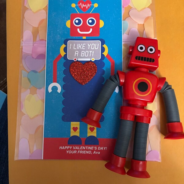 Robot Kids Valentine, Slinky Valentine, Robot, School Valentine ...