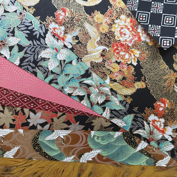 NEW Japanese Paper Yuzen cranes, Japanese Pine and Wisteria on Gold ...