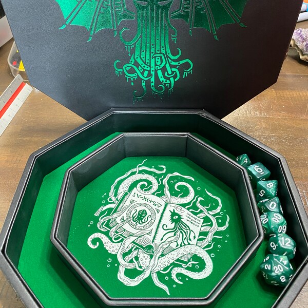 Fantasydice Cthulhu Tome - Green - Dice Tray -8'' Octagon With Lid and ...