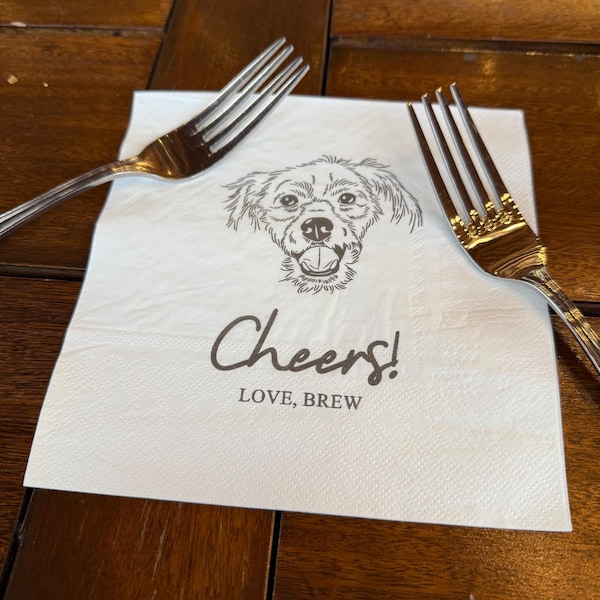 Custom Illustrated Dog Wedding Napkins, Personalized Pet Cocktail ...