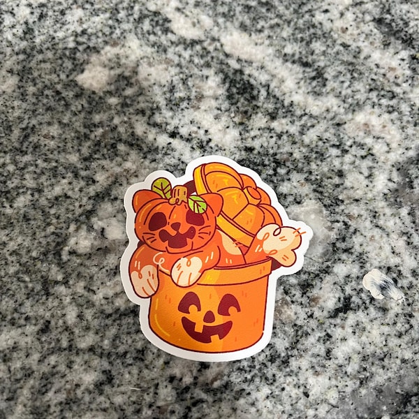 Boo! Halloween Cat Bucket Stickers | Cute Halloween 90s Nostalgia ...