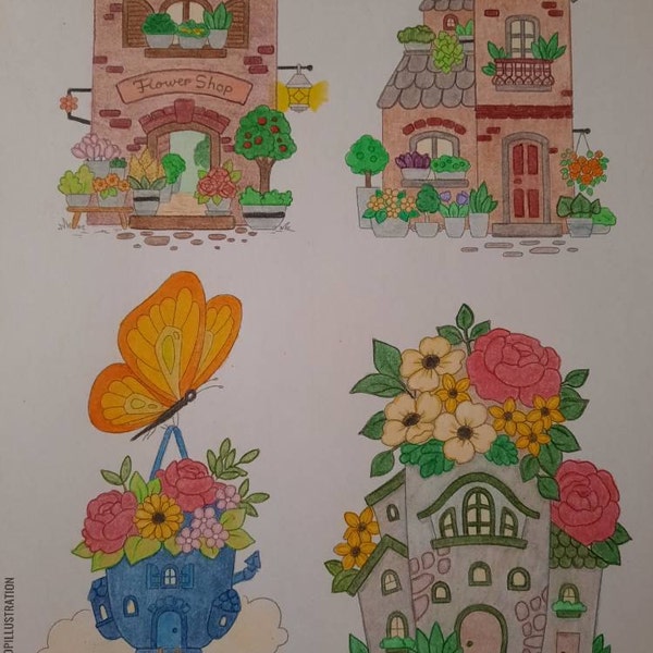 Tiny Houses Colouring Page Set for Adults. 23 Tiny Illustrations ...