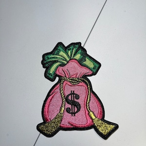 I Get Money Patch 3 1/2 Inch Iron on Patch, Pink Money Bag Patch ...