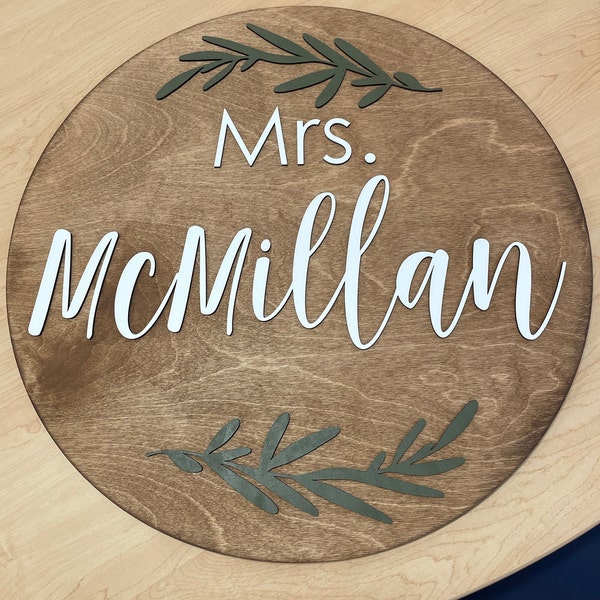 Teacher Name Sign, Teacher Appreciation Gift, Round Teacher Sign, Door ...
