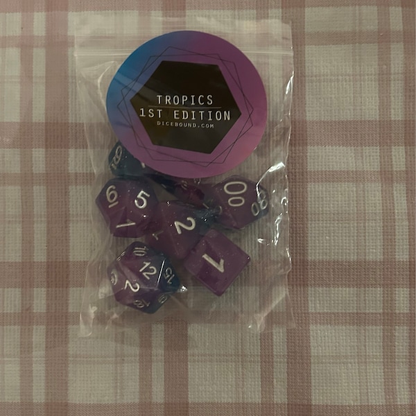 Tropics - Ocean Blue, Purple and Pink Glittery D&D Dice, Dice Set for ...