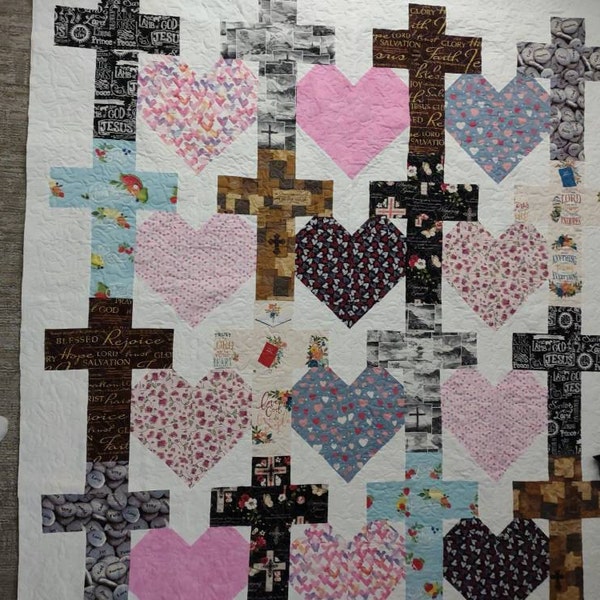 Cross Heart Quilt Pattern: Christian Jesus Quilt (PDF Digital Download ...