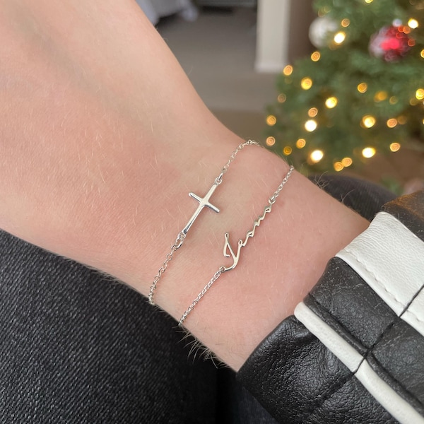 Sterling Silver Name Bracelet,custom Chain Bracelet,personalized Gifts ...