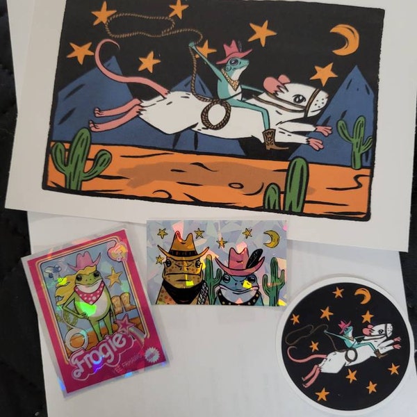 Framed Cowboy Frog Riding Mouse Print Ready to Hang 4x6 Wall Print ...