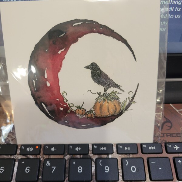 Fall Raven Painting / Art Print / Moon Art / Moon Decor / Witchy Decor ...