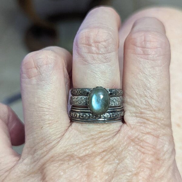 Labradorite Ring Stacking Ring Set Sterling Silver Labradorite Ring ...