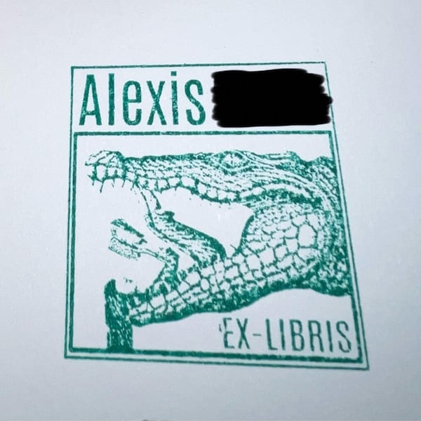 Custom Ex-libris Stamp - Alligator and Woman Reading Book Illustration ...