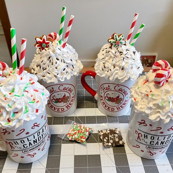 6 Candy Cane Mallows, Fake Marshmallow, Polymer Clay Dessert Cabochons ...