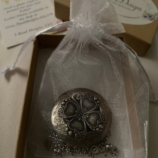 Four Leaf Clover Locket Necklace With Photos, Silver or Gold, Custom ...