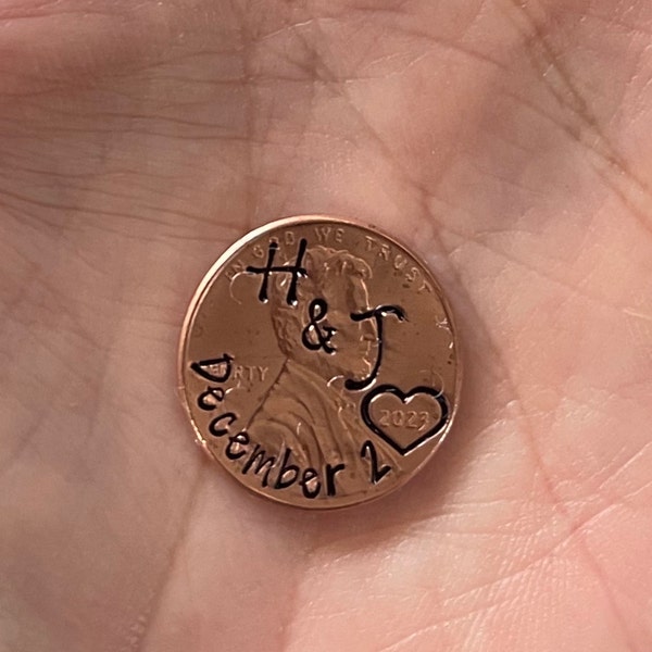 Lucky Wedding Penny Hand Stamped Penny Handstamped Gift Personalized ...