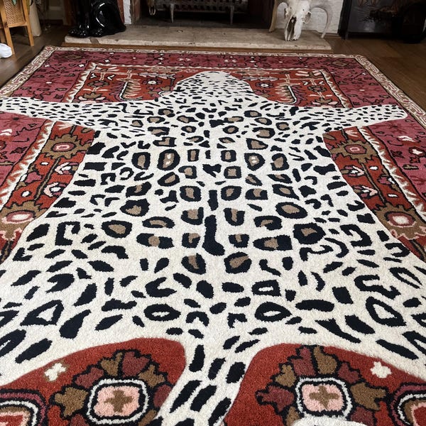 Leopard Pattern Rug Red & Blue Stunning Carpet Animal Print Rug for ...