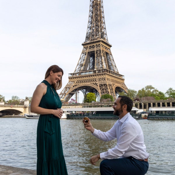 Engagement Ring Box - Proposal Wedding Round Wood Jewelry Storage ...