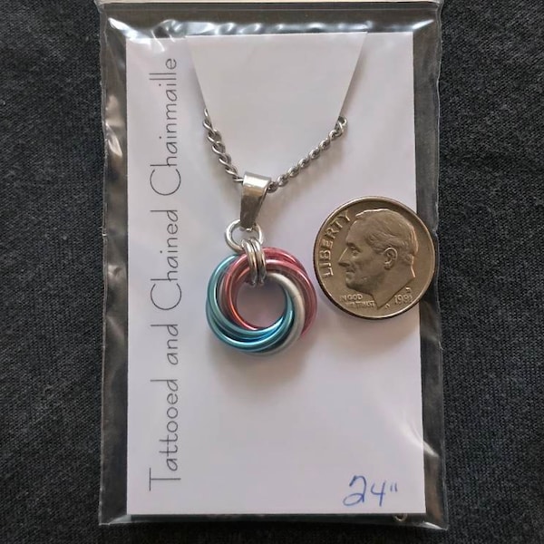 Transgender Pride Pendant Necklace, Chainmail Love Knot, Trans Pride ...