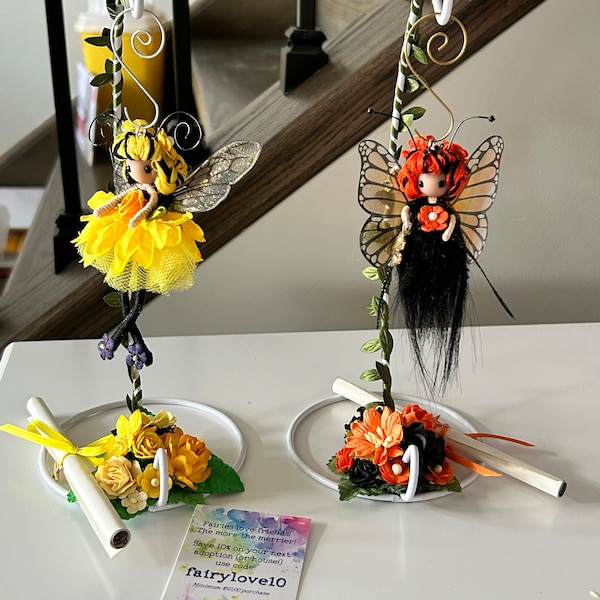 Monarch Butterfly Fairy Doll, Mini Black Fuzzy Flower Fairy, Handmade ...