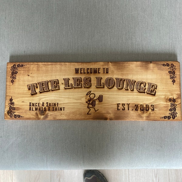 Personalised Wooden Bar Sign Pyrography Wood Burning Add Name Interior ...