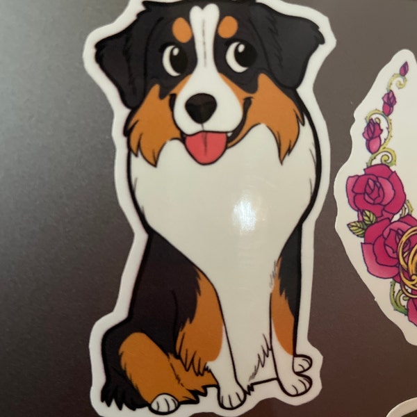 Australian Shepherd Sticker || Aussie Chibi Puppy Dog, Vinyl, Hand ...