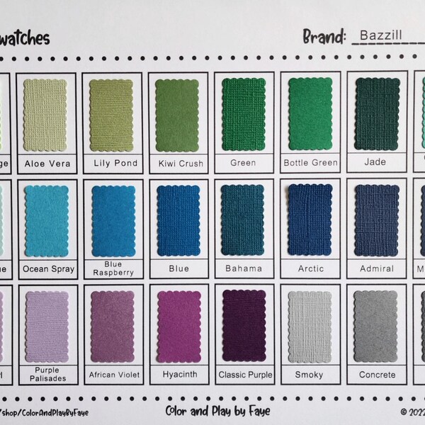 Numbered 1-120 Swatch Chart Printable Page Set of 120 DIY Color Chart ...