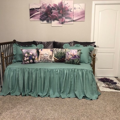 Day Bed Cover Natural Linen, Daybed Bedding, Fitted Daybed Cover, Linen ...