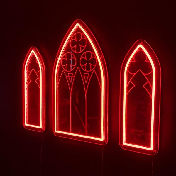Gothic Mirror Neon Sign: Cathedral Arch Window, Goth Decor, Christmas ...