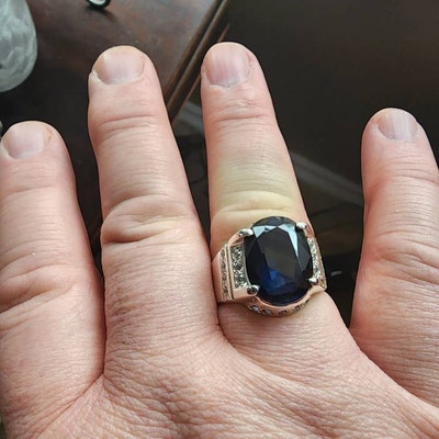 12 Carat Rare Deep Blue London Topaz Mens Square Shape Ring Sterling ...