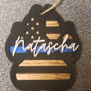 Police K9 Paw Print Ornament, Thin Blue Line K9 Ornament, Law ...